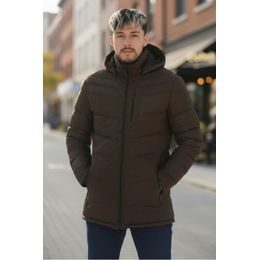 Herren Braune Steppjacke aus Leder Trekking mit Kapuze Puffer Wintermantel - Summit