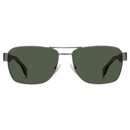 HUGO BOSS &ndash; Sonnenbrille in mattem Ruthenium in dunklem Havanna-Gr&uuml;n