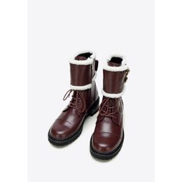 Wittchen Damen-Lederstiefel mit Schnallen und Lammfell, Pflaume, Naturleder