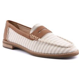 Sperry Port Driving Textil Damen Wei&szlig;/Braun Standard Slipper