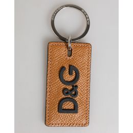 Dolce & Gabbana Brauner Leder-Logo-Metallring-Schl&uuml;sselanh&auml;nger f&uuml;r M&auml;nner