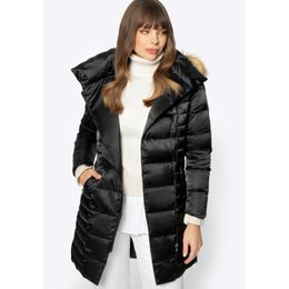 Wittchen Damen-Daunenjacke mit asymmetrischem Verschluss, schwarzes Nylon