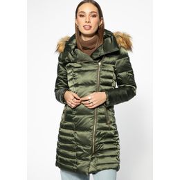 Wittchen Damen-Daunenjacke mit asymmetrischem Verschluss, gr&uuml;nes Nylon