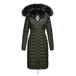 Navahoo Damen Winterjacke Umay &ndash; Lange Steppjacke mit Abnehmbarer Kapuze & Kunstfell
