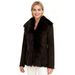 Damen Braune Toscana Merino Lammfell Wildlederjacke - Siena