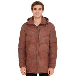 Herren-Steppjacke aus hellbraunem Leder mit abnehmbarer Kapuze, Puffer-Wintermantel &ndash; Orion