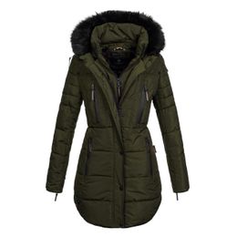 Marikoo lange Damen Winterjacke Moonshine mit Kunstfellkragen & Teddyfutter