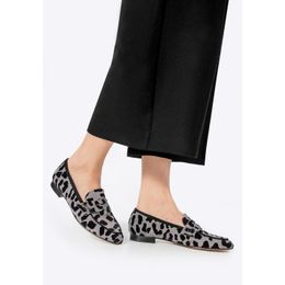 Wittchen Damen-Mokassins mit Leopardenmuster aus echtem Leder, Grau und Schwarz