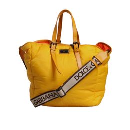 Dolce & Gabbana Gelbe Orange Nylon-Logo-Plakette Hand- und Schultertasche