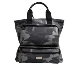 Dolce & Gabbana Grau Camouflage Baumwoll-Shopper mit mehreren F&auml;chern