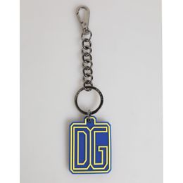 Dolce & Gabbana Blau Gelb DG Gummi Logo Silber M&auml;nner Schl&uuml;sselanh&auml;nger Schl&uuml;sselring