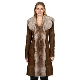 Damen Trenchcoat aus toskanischem Schafveloursleder, Modell Beaver Tan Toscana - Celeste