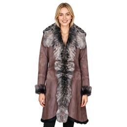Damen-Trenchcoat aus braun-goldenem toskanischem Schafveloursleder &ndash; Celeste