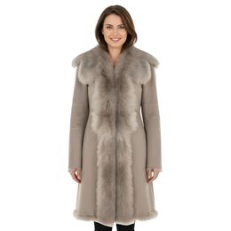 Damen-Trenchcoat aus hellgrauem toskanischem Schafveloursleder &ndash; Celeste