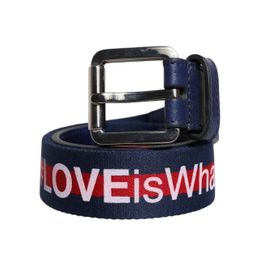 Dolce & Gabbana Dolce & Gabbana Blauer Baumwoll-Leder-G&uuml;rtel mit bedruckter Metallschnalle