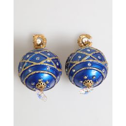 Dolce & Gabbana Goldene Messing Blaue Weihnachtsball Kristall Tropfen Clip-On Ohrringe