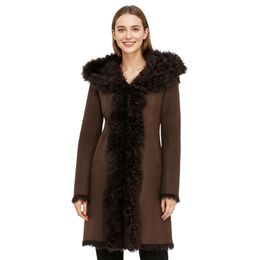 Brauner Damen-Trenchcoat mit Kapuze aus echtem Schafleder, Modell Toscana - Verona