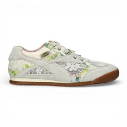 Laura Vita Damen-Sneaker Tivanao-05 aus beigefarbenem Leder mit Blumenmuster