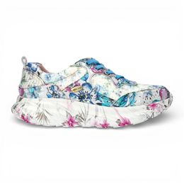 Laura Vita Damen-Sneaker Sofiao 07, blau-rosa, mit Blumenmuster, aus Leder, Plateau.