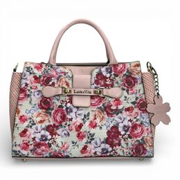 Laura Vita Ayna-02 Damen Schoudertas mit Roze Bloemenprint und verstellbaren B&auml;ndern