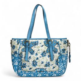 Laura Vita Aloe-02 Dames Schoudertas mit blauem Blumendruck und verstellbaren B&auml;ndern