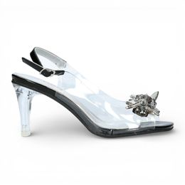 Laura Vita Damen-Sandalen Mira 01, durchsichtig schwarz, zum Hineinschl&uuml;pfen, Cinderella-Absatz