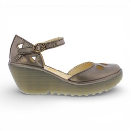 Fly London Damen-Keilsandalen &bdquo;Yuna&ldquo; aus bronzebraunem Leder