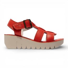 Fly London Damen-Keilsandalen YUDD236FLY aus rotem Leder, Modell Devil Red