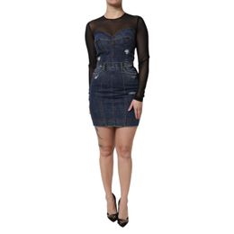 Dolce & Gabbana Denim-Mini-Kleid mit Netz&uuml;berzug und Used-Look