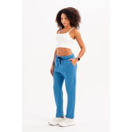 JUSTEVER Relaxed Fit, hochgeschnittene, fleecegef&uuml;tterte blaue Damen-Trainingshose - Echo