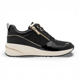 Tamaris Damen-Sneaker mit Plateau, schwarz-golden, mit Rei&szlig;verschluss und Schn&uuml;rung
