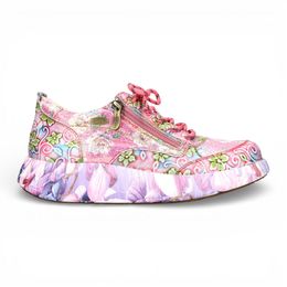 Laura Vita Damen-Sneaker Nikito 62, rosafarben, mit Blumenmuster, aus Leder, Plateau