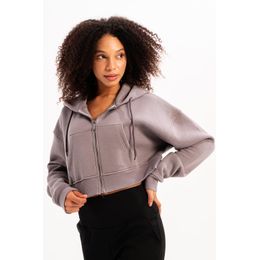 JUSTEVER Crop-Hoodie mit Rei&szlig;verschluss, K&auml;ngurutasche und erh&ouml;htem Bund, graues Damen-Sweatshirt - Lumen
