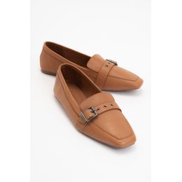 Noir Leder Flach Loafer Damen