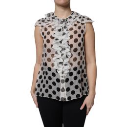 Dolce & Gabbana Punkte-Seidenbluse mit R&uuml;schenkragen