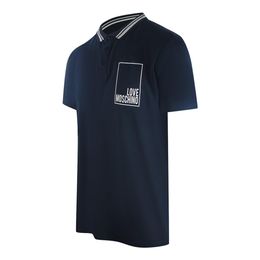Love Moschino Marineblaues Poloshirt Mit Kleinem Wei&szlig;en Box-logo