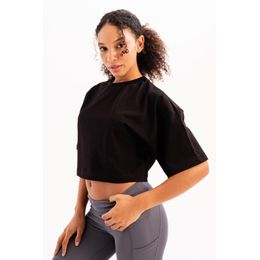 JUSTEVER 100% Baumwolle Crop-Top mit Rundhalsausschnitt, schwarz, Damen - Maia
