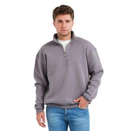 JUSTEVER Herren-Sweatshirt mit Stehkragen, halbem Rei&szlig;verschluss und normaler Passform, grau - Prime