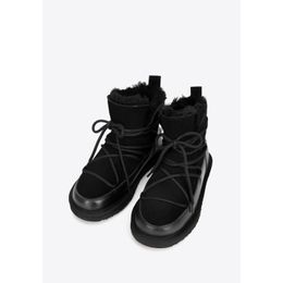 Wittchen Damen-Schn&uuml;rstiefeletten mit Fellbesatz, schwarzes Wildleder