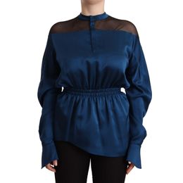 Masha Ma Seiden-Satin-Bluse mit hohem Kragen und langen &Auml;rmeln