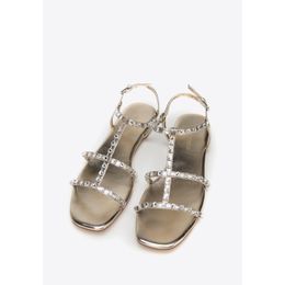 Wittchen Damen-Ledersandalen mit Kristallen, Gold, Naturleder