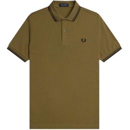 Fred Perry - Schwarzes Poloshirt Mit Doppelstreifenkragen In Dunkelbraun