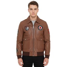 Herren-Bomberjacke aus hellbraunem Leder mit G-1-Fliegerkragen &ndash; Hudson