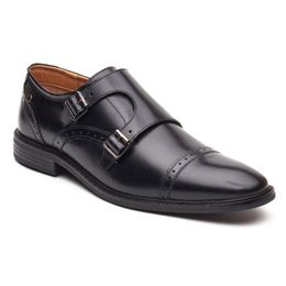 Base London Henley M&ouml;nch Leder Herren Schwarz Doppelte M&ouml;nch Schuhe