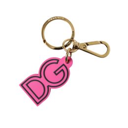 Dolce & Gabbana Dolce & Gabbana Pink Gummi Goldfarbener Metall DG Logo Schl&uuml;sselanh&auml;nger Schl&uuml;sselring