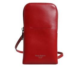 Dolce & Gabbana Dolce & Gabbana Rote Leder-Handytasche mit Umh&auml;ngeriemen und Halsband