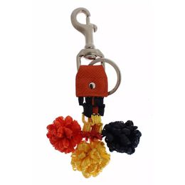 Dolce & Gabbana Roter Gelber Raffia-Lederverschluss Schl&uuml;sselanh&auml;nger Schl&uuml;sselring