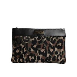 Dolce & Gabbana Mehrfarbige Leopard-Jacquard-Druck-Logo-Plakette Tasche