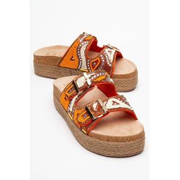 Bobby Beaded Straw Plateau Slide Sandale