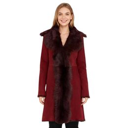Damen-Trenchcoat aus burgunderrotem toskanischem Schafveloursleder &ndash; Celeste